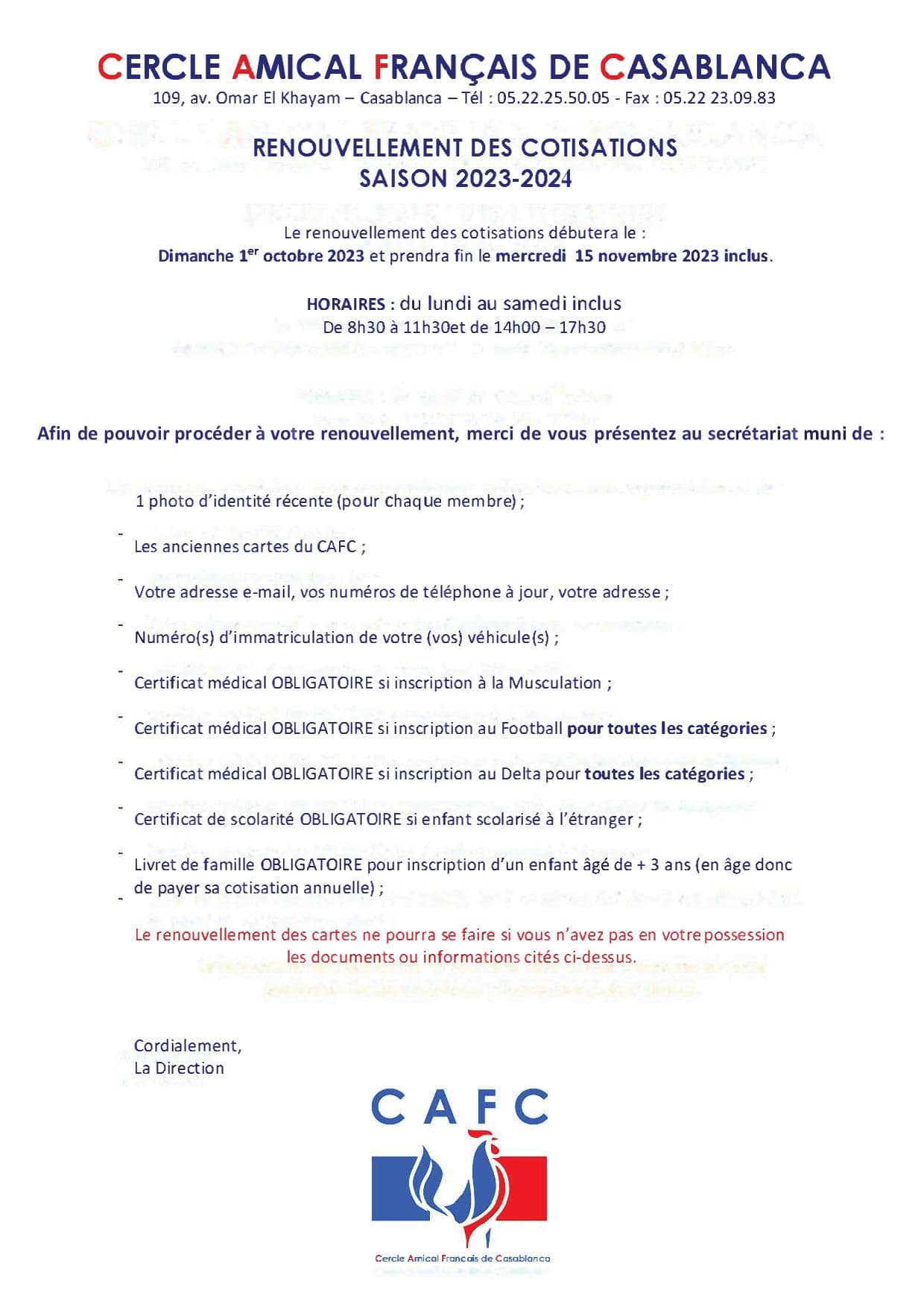 Le CAFC | Informations & Contacts du Cercle Amical Français de Casablanca